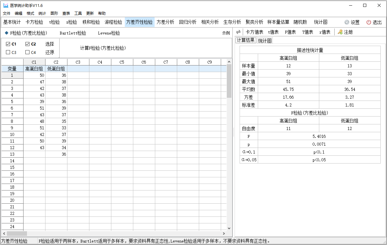 F检验计算公式 天兰统计 【医学统计助手】★卡方检验 T检验 F检验 秩和检验 正态分布 泊松分布 标准差 方差 方差的计算公式